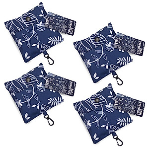 Reuseable Shopping Bags 4 Pack Grocery Foldable Tote Bag Groceries Folding Bag For Life Shopper Tote Bags Bulk, Blue Lilac, Medium