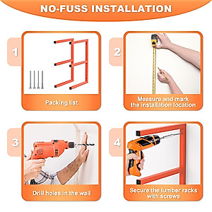 Ultrawall Lumber Storage Rack Wall Mount Wood Storage Racks, Metal Wood Organizer Racks for Shed, Workshop, Garage, Holds Up 220 LBS Per Level (Pack of 2, Orange)