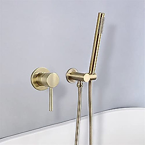 Brass Round Handheld Shower Head Brushed Gold Finish Shower Set Adjustable Wall Holder Handheld Water Saving Bath Shower Kit