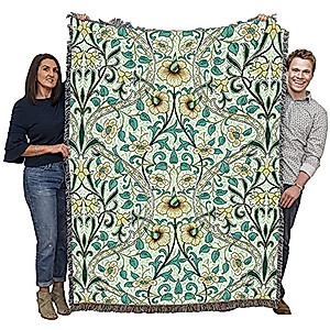 Pure Country Weavers William Morris Daffodil Meadow Blanket - Arts & Crafts - Gift Tapestry Throw Woven from Cotton - Made in The USA (72x54)