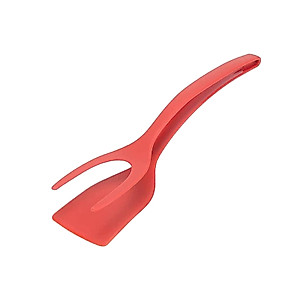ESSUE Egg Spatula, Grip and Flipp Tongs Spatula, Fried Eggs Turners, 2 in 1 Omelette Clamp, Frying Turning Grilling Kitchen Cooking Tool for Omelette, Pancake, Steak, Fish, and Egg Ziurmut, Red
