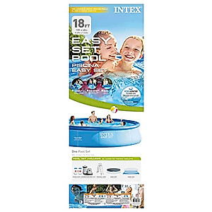 Intex 26175EH Easy Set 18 Feet by 48 Inch Round Inflatable Outdoor Backyard Above Ground Swimming Pool Set with Cover, Ladder, and Filter, Blue