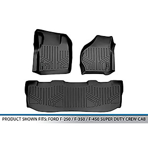 SMARTLINER Custom Fit Floor Mats 2 Row Liner Set Black Compatible with 1999-2007 Compatible with Ford F-250 / F-350 / F-450 Super Duty Crew Cab