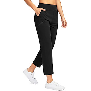 SANTINY Women's Golf Pants with 3 Zipper Pockets 7/8 Stretch High Waisted Ankle Pants for Women Travel Work (Black_M)