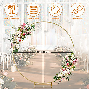 GULIMENG 7 Ft Round Backdrop Stand Metal Arch, Circle Backdrop Arch Stand Wedding Arch Frame, Balloon Arch Stand Arch Backdrop Stand for Party, Wedding Archs for Ceremony Baby Shower Decoration (Gold)