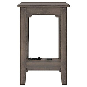 Signature Design by Ashley Arlenbry Farmhouse Square Chair Side End Table with Lower Fixed Shelf and USB Charging Port, Brown with Weathered Oak Finish