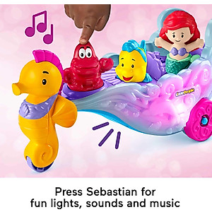 Fisher-Price Little People Toddler Toy Disney Princess Ariel's Light-Up Sea Carriage Musical Vehicle for Pretend Play Ages 18+ Months​