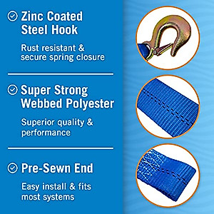 Boat Trailer Winch Strap with Hook Bow Boat Winch Strap Replacement for Hand Crank Trailer Heavy Duty Boat Hook Boat Winch Strap with Hook Towing Boat Trailer Straps Other Trailers 10000Lbs 2" x 20'
