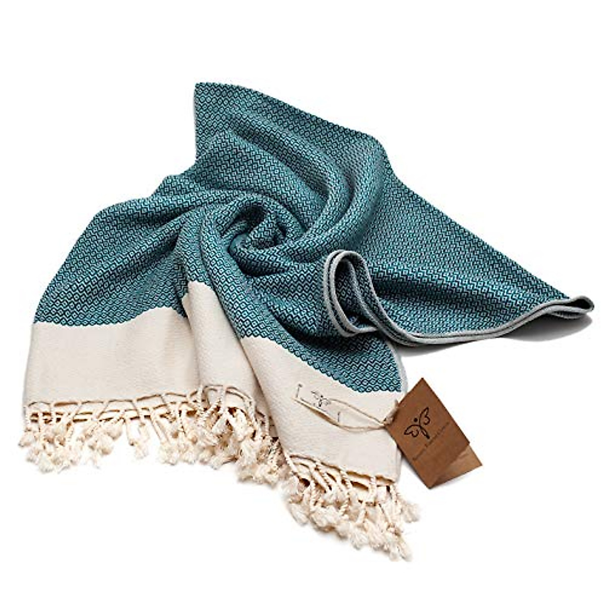 SMYRNA TURKISH COTTON 60 x 80 inches Large Throw Blanket, Vintage Series, 100% Oeko-Tex Cotton, Machine Wash, Super Soft, Outdoor Throws and Blankets for Couch, Sofa, Bed, Beach, Picnic, Petrol