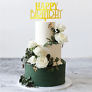 32 PCS Gold Happy Birthday Cake Toppers Flower Acrylic Gold Birthday Cake Topper Cake Pick Decorations for Birthday Party Cake Desserts Pastries (Gold)
