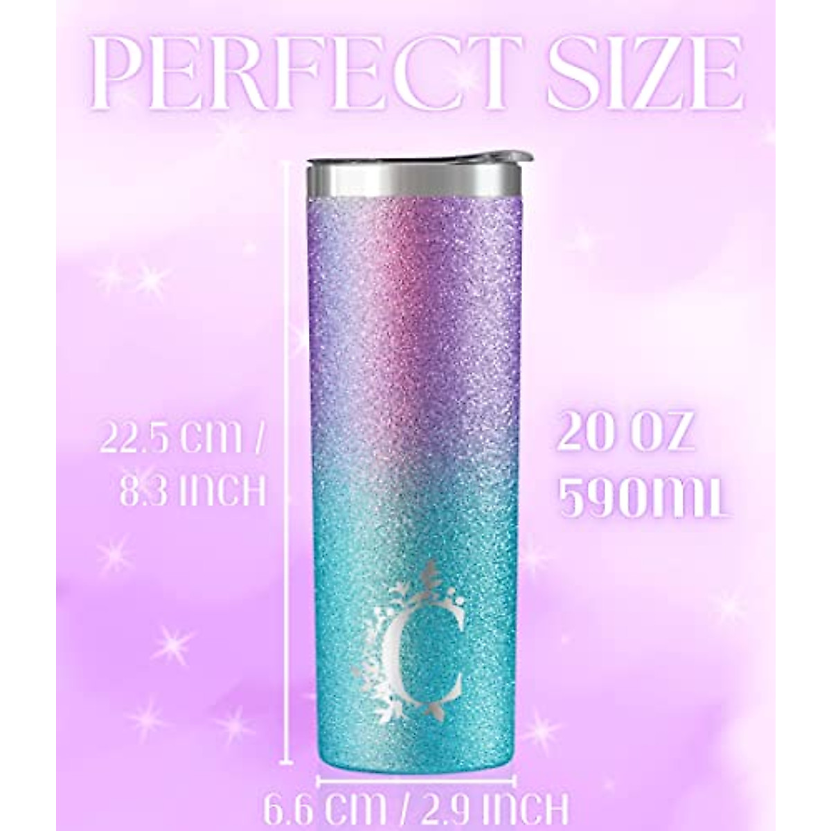 Personalized Tumblers with Lids and Straws for Women, Monogrammed Travel Mug with Initial M, Unique Gifts for Her, Bridesmaids, Friends, Sisters, Mom