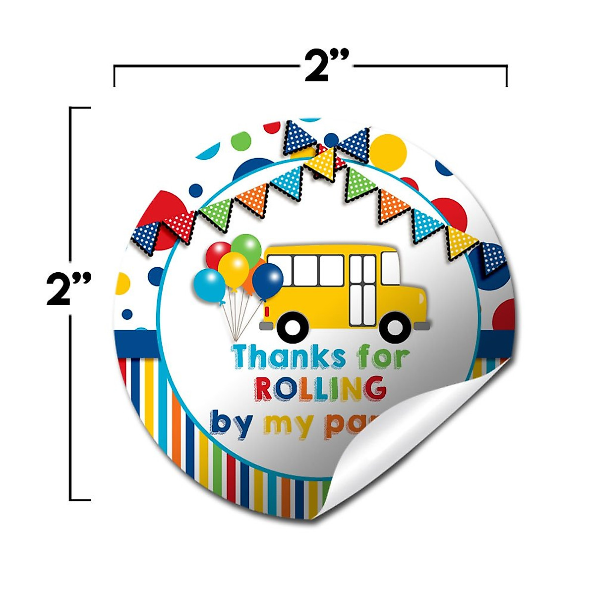 Wheels On The Bus Thank You Sticker Labels, 40 2" Party Circle Stickers by AmandaCreation, Great for Party Favors, Envelope Seals & Goodie Bags