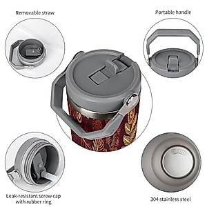 YTLKGFP 30 Oz Large Capacity Car Cup Maroon Gold Pattern Tumbler with Handle Straw Lid Insulated Stainless Steel Water Bottle Travel Mug Leak-proof Car Cup Keeps Cold Or Hot