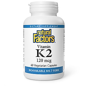 Natural Factors, Vitamin K2 120 mcg, Supports Bone and Vascular Health, 60 Capsules