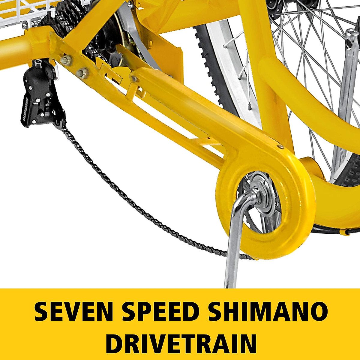 Happybuy Adult Tricycle 7 Speed Cruise Bike 20 inch Adjustable Trike with Bell Brake System Cruiser Bicycles Large Size Basket for Exercise (Yellow 20 7Speed)