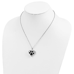 IceCarats 925 Sterling Silver Vintage Black Paw Print Pet Heart Love Ash Holder 18 inch Chain Urn Necklace for Ashes Cremation Jewelry