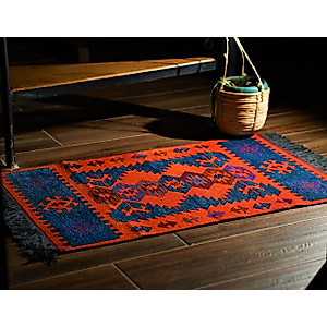 Secret Sea Collection Modern Bohemian Area Rug, Washable, Reversible, Cotton (Charcoal Grey-Orange), 2.4' x 4' ft (27.5'' x 48'') Diamond