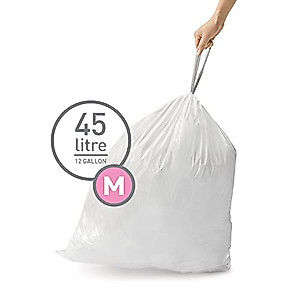 simplehuman Code M Custom Fit Drawstring Trash Bags in Dispenser Packs, 60 Count, 45 Liter / 11.9 Gallon, White