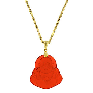 Happy Laughing Buddha Red Jade Pendant Necklace Figaro Gold Chain Genuine Certified Grade A Jadeite Jade Hand Crafted, Jade Necklace, 14k Gold Filled Laughing Jade Buddha necklace, Jade Medallion Red