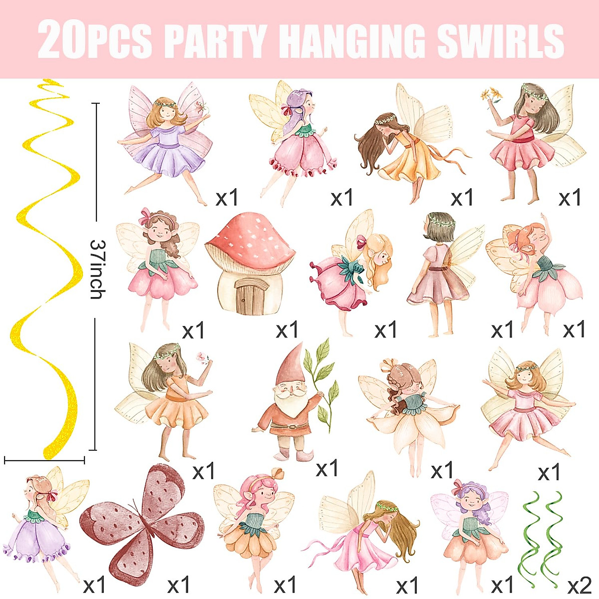 Fairy Party Hanging Swirls Fairy Birthday Party Decorations Fairies Hanging Decor Fairy Garden Swirls Ceiling Streamers for Wonderland Garden Baby Shower Supplies