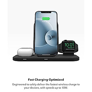 mophie 3-in-1 Wireless Charging Stand for Apple iPhone, AirPods/AirPods Pro & Watch, 7.5W Fast Charging, Stylish Gloss Finish, Portrait or Landscape Smartphone Charging Mode, Black