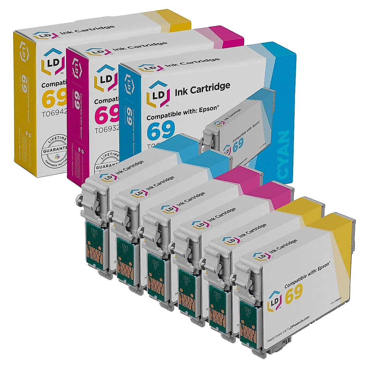 LD Products Remanufactured Ink Cartridge Replacement for Epson 69 (2 Cyan, 2 Magenta, 2 Yellow, 6-Pack) Compatible with Stylus & Workforce Printers: CX5000, CX6000, CX7000F, CX7400, CX7450 & CX8400