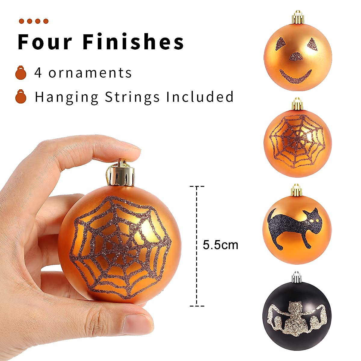 Halloween Hanging Ball Ornaments, 12pcs 2.16" Halloween Hanging Glitter Ball Decorations Plastic Reflector Rounds Hounted House Prop Toys, Spider Web Ghost Cat Printed for Halloween Hanging Decor
