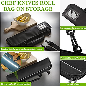 BLIRITEL Chef Knife Roll Bag, 6 Slots Knife Organizer Holds 5 Knives Plus a Protected Pouch for Your Knife Steel, Knife Carrier Case with Handle and Shoulder Strap (Bag Only)