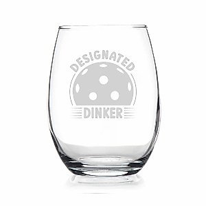 Designated Dinker - Stemless Wine Glass - Funny Pickleball Themed Gifts And Decor - Gift For Pickleball Enthusiasts