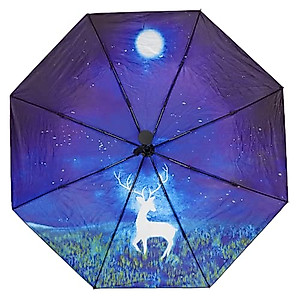 LLanxiry Umbrella Small Compact Travel Umbrellas for Rain Mini Folding Portable Automatic Open/Close Umbrella for Man/Women (elk starry sky)