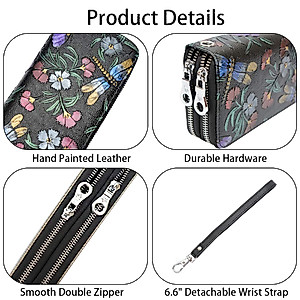 GENTFOX Women's Wallet RFID Blocking Leather Double Zipper Cellphone Wallet Long Purse with Removable Wrist Strap