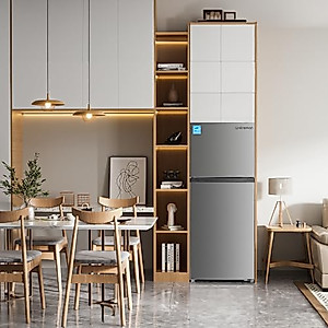 Upstreman 11.6 Cu.Ft. Double Door Fridge in Stainless Steel with Large Capacity Top Freezer, Auto Defrost, Adjustable Thermostat Control, Reversible Door Swing, ENERGY STAR