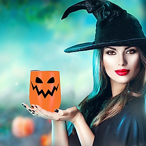 Modern Elegance Wine Tumbler with Lid Halloween Wine Glass – Cute Pumpkin Insulated Cup with Straw and Cleaning Brush – 12Oz Stainless Steel Tumblers Halloween Mug (Pumpkin - Orange)