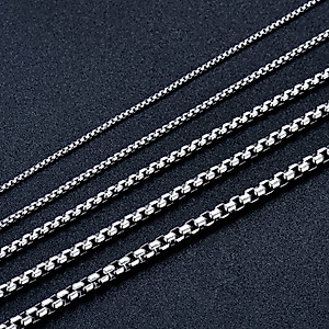 PDTJMTG 925 Sterling Silver Round Box Chain 1MM, 1.5MM, 2MM, 2.5MM, 3MM Silver/Gold Square Rolo Chain Necklace for Men Women 18, 20, 22, 24, 26 Inch (22 Inches, 2.5mm Wide, 1.Silver)