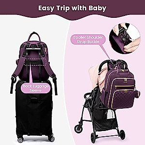LOVEVOOK Diaper Bag Backpack, Quilted Baby Bag with Changing Pad & Pacifier Holder,Maternity Baby Changing Bags,Purple