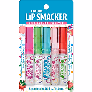 Lip Smacker Liquid Flavored Lip Gloss Friendship Pack |Tropical Punch, Watermelon, Cotton Candy, Sugar, Strawberry | Stocking Stuffer | Christmas Gift, Set of 5