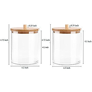 JIEQIJIAJU 2 Pack Acrylic Qtip Holders, Large Cotton Round Holder with Bamboo Lid Clear Apothecary Jars Bathroom Canister Storage for Q-Tips, Cotton Pads & Swab, Hair Ties, Makeup Brush Organizing