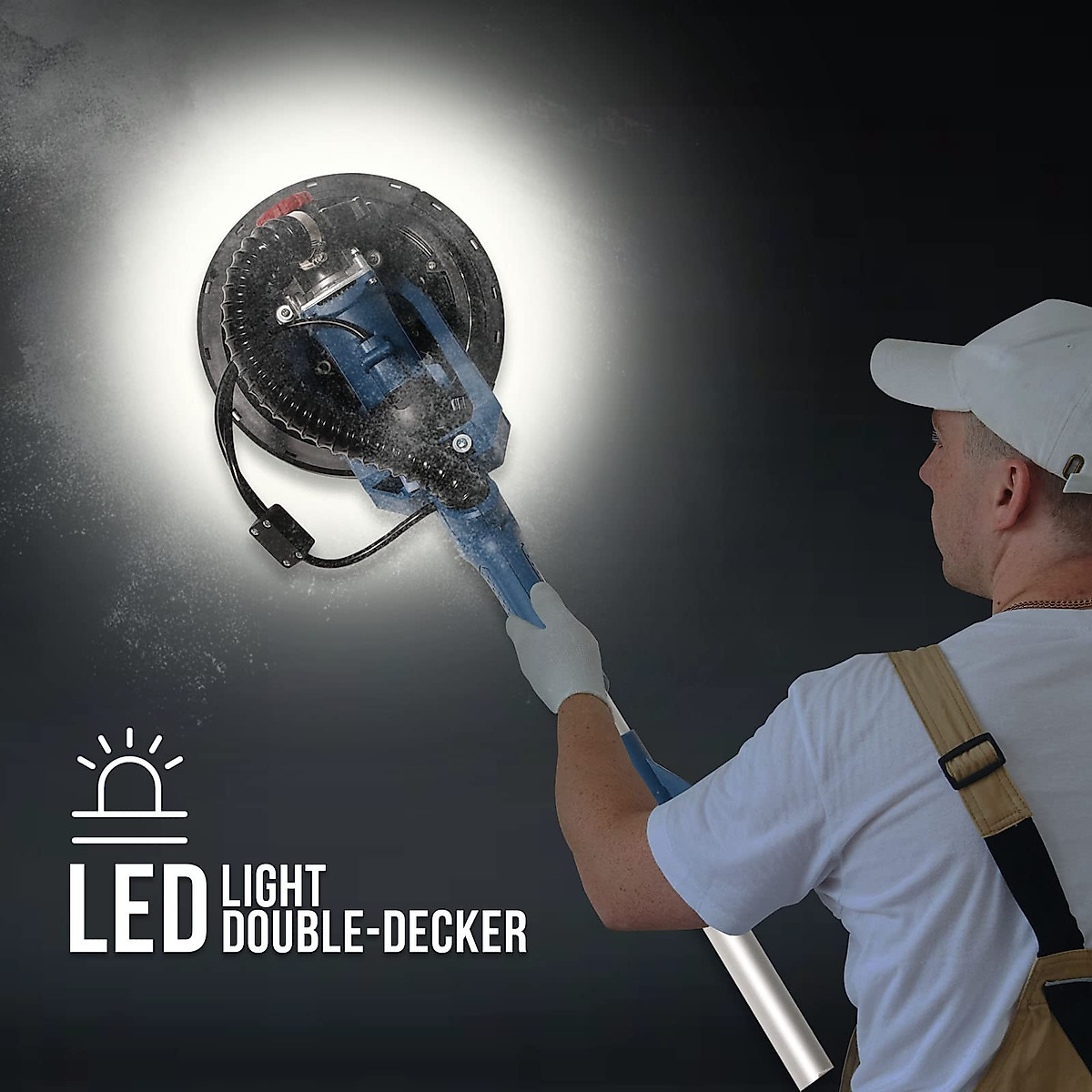 Enhulk Drywall Sander, 900W 7.2A Electric Drywall Sander with Vacuum Auto Dust Collection, 6 Variable Speed 800-1800RPM, Double-Deck LED Lights, Extendable & Foldable Handle, 12 Sanding Discs