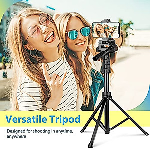 Aureday 67” Phone Tripod, Detachable and Extendable Selfie Stick Tripod for iPhone/Android Smartphone/Camera/GoPro, Portable Cell Phone Tripod with 360-Degree Rotatable Pan Head (XX-67KCWBZBK)