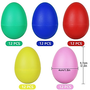 LIVTE 60 Pcs Plastic Egg Shakers Musical Maracas Eggs for Classroom Music or Playing at Home (Blue, Red, Yellow, Green, Pink, Dark Blue)