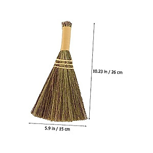 Amosfun 2pcs Miscanthus Small Broom AWN Mini Craft Brooms Wizard Broom Mini Cleaning Broom Tabletop Decor Miniature Artificial House Broom Cleaning Supplies Dark Brown Dried Miscanthus