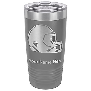 LaserGram 20oz Vacuum Insulated Tumbler Mug, Football Helmet, Personalized Engraving Included (Gray)
