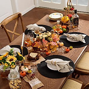 AHHFSMEI Round Braided Placemats 15 Inch Round Table Mats for Dining Tables Polypropylene Woven Heat Resistant Place mats Set of 6 (Black)