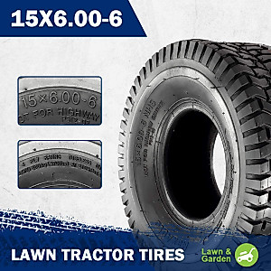 MaxAuto 15x6.00-6nhs Lawn Mower Tires 15x6x6 Lawn Tractor Tire 15x6-6 Turf Tires, 4 Ply Tubeless Tire, 570 lbs Capacity, Set of 2