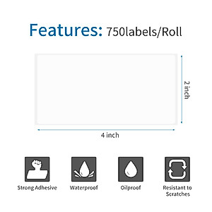 Essential 4"X2" Direct Thermal Barcode Labels, Shipping Labels, 750 Labels of Roll, Compatible with Zebra Printers (1 Roll-750 Labels)