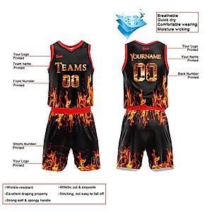 Custom Basketball Jersey for Men Women Adult Youth Print Name Number Logo (Flame)