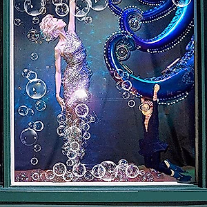 XIAOMAN Transparent Bubble Wall Decal Sticker Cutout Kid's Under The Sea Birthday Party Decoration Blue White Colour Bubble Ocean Background Decor Water Soap Bath Decor for Mermaid Baby Shower (White)