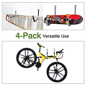 Wintek Heavy Duty Giant Arm Hang-It-All Wall Mount Storage Hook Rack for SUP&Surfboard,Ski&Snow Board,Skate Board,Long Board,Paddle Board|Home Garage Storage&Organization Hangers-4 Pack (Black)