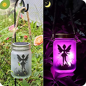 Alritz 2 Pack Solar Lantern Fairy Lights, Garden Ornament Lights - Outdoor Hanging Frosted Glass Mason Jar Lights for Tree, Table, Yard, Garden, Patio, Lawn (Rose)