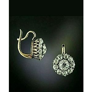 TISHYA JEWELLERS 2.0Ct Round Cut Diamond Antique Flower Drop/Dangle Earrings 14k Yellow Gold Over